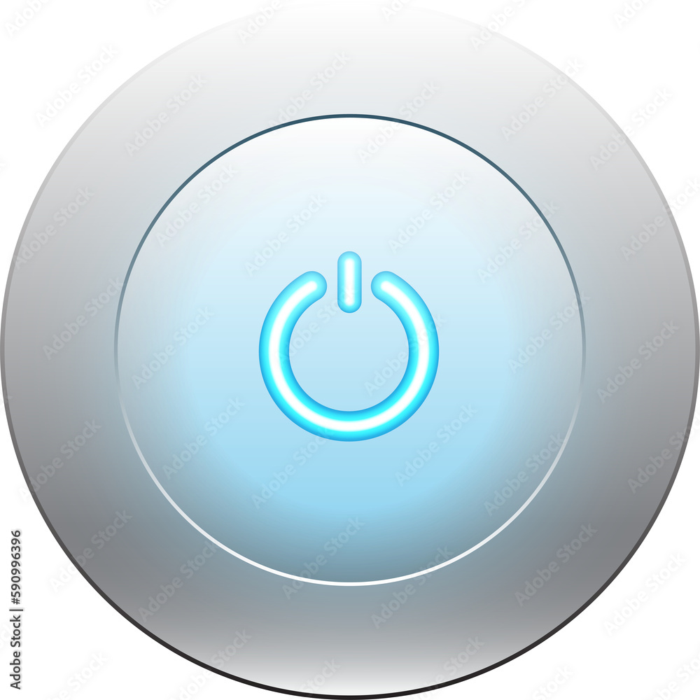 Blue power button icon and round button with metallic background.Vector ...
