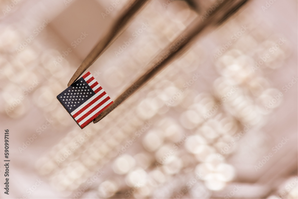 Flag of USA on a processor, CPU Central processing Unit or GPU ...