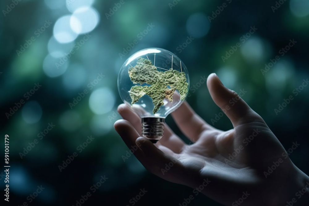 A green tree is depicted inside a light bulb, alongside an energy ...
