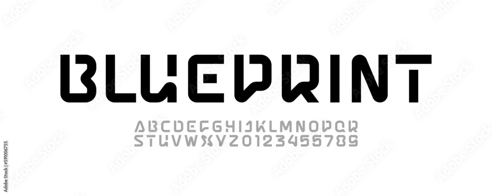 Technical bold font, digital alphabet, trendy uppercase Latin thick ...