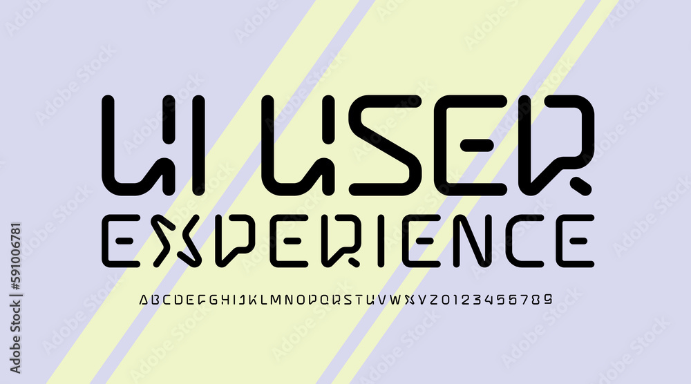 Technical font, digital alphabet, trendy uppercase Latin letters from A ...