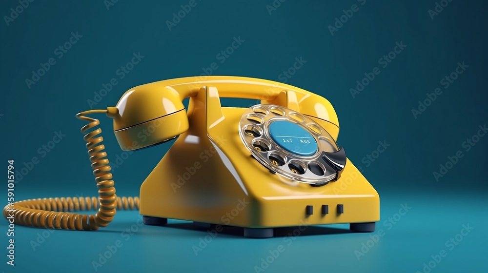 An Yellow Old Telephone with Rotary Dial in Blue Background. Classic ...