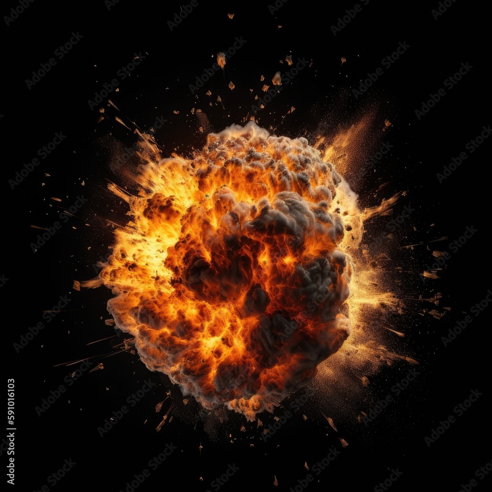 Fireball Explosion on Black Background, AI Generated Stock Illustration ...