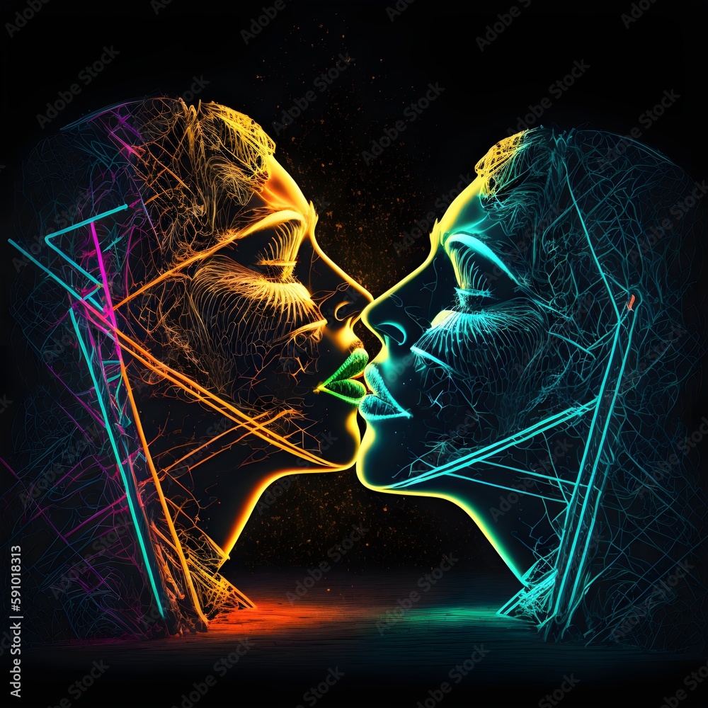 kissfiction No Text electro neon retrofuturism frame coloured by hand ...