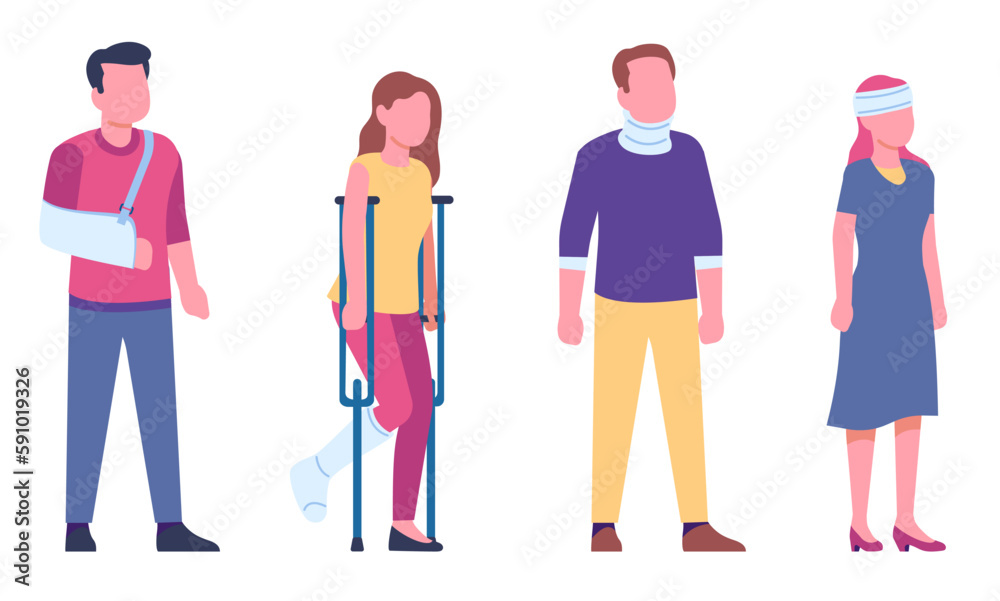 People with injuries, fractures, dislocations. Disabled male or female ...