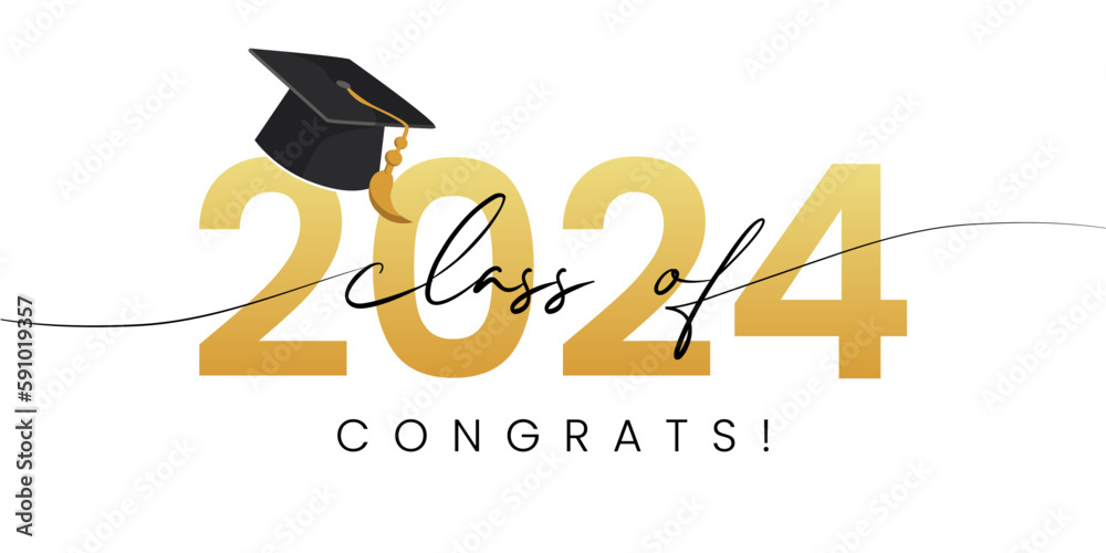 Vektorová grafika „Class of 2024, word lettering script banner ...