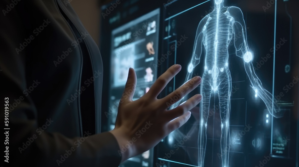 Docotr hands holding a digital screen with human body. Generative AI ...