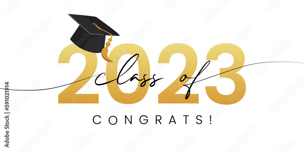 Vetor do Stock: Class of 2023, word lettering script banner. Congrats ...