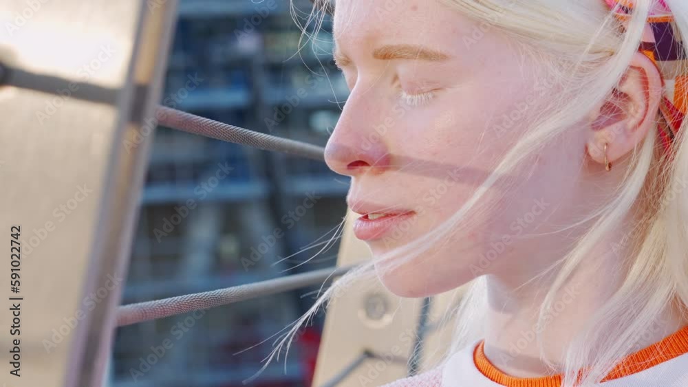 Pretty stylish albino teen generation z girl, cute inclusive beautiful ...