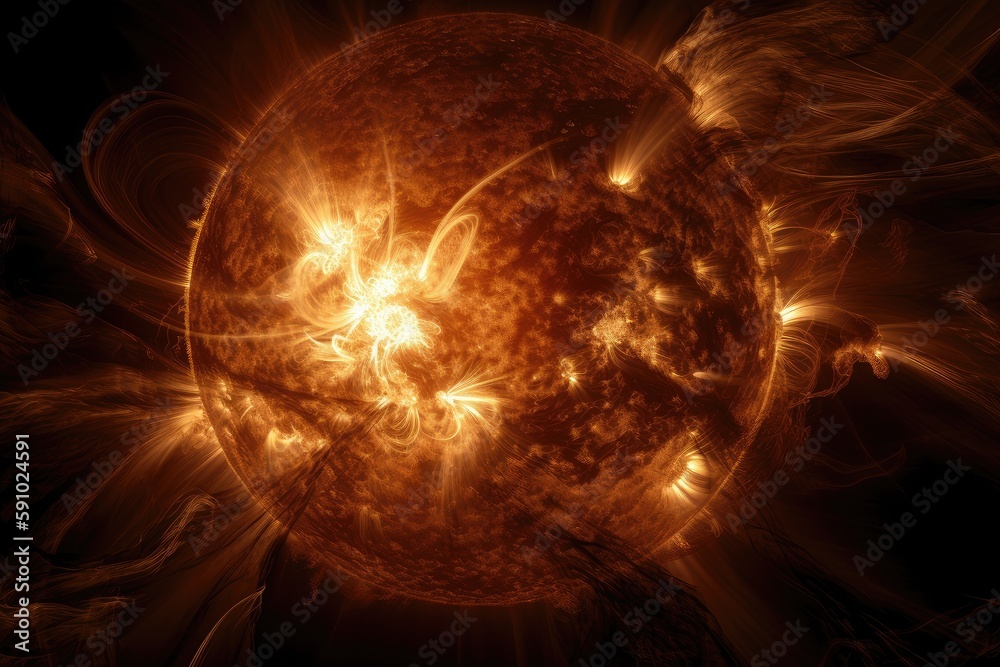 close-up of the sun's surface, with solar flares and coronal loops ...