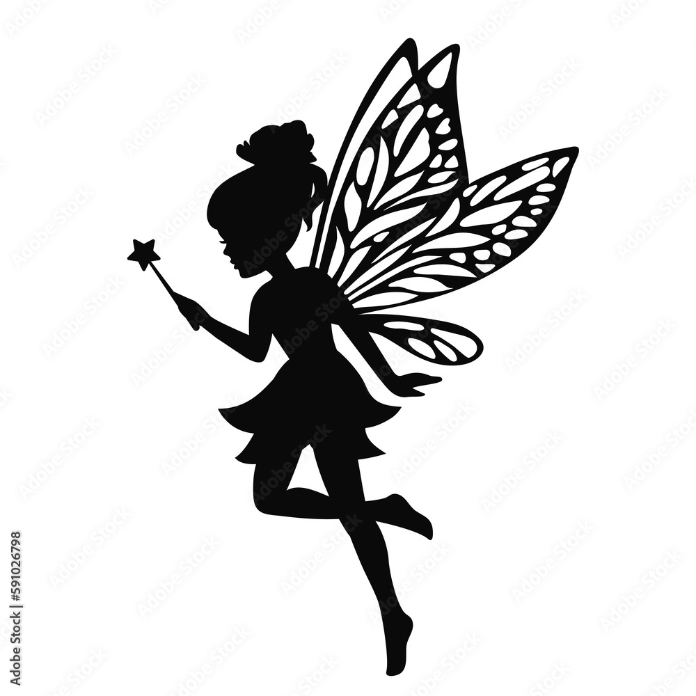 Poster Pretty garden fairy silhouette vector cartoon illustration ...