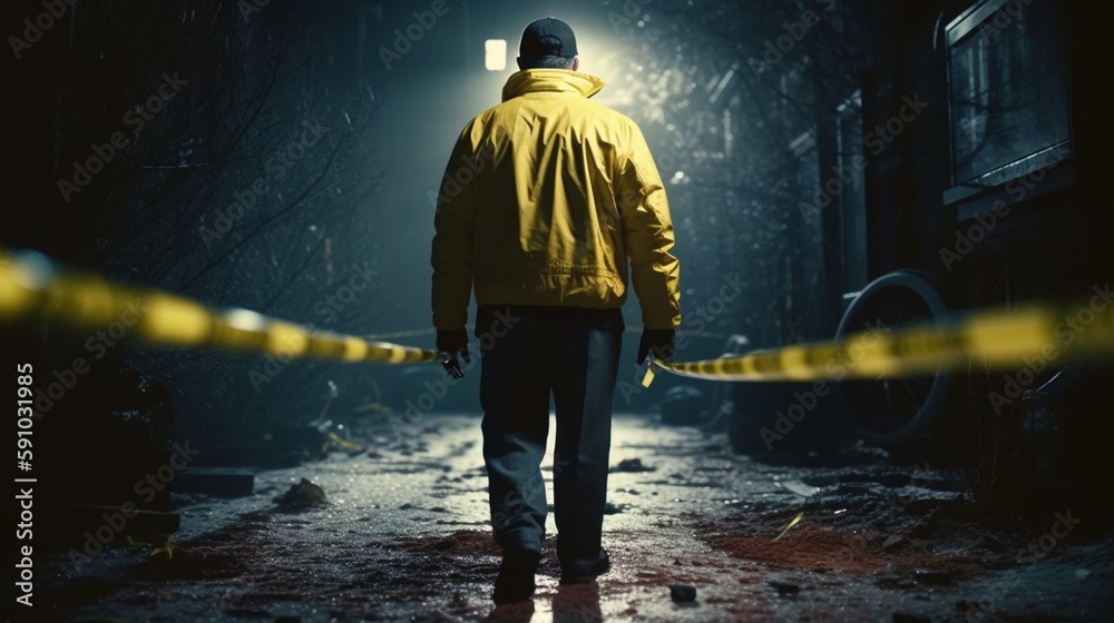 Forensic police investigator collecting evidence at the crime scene ...