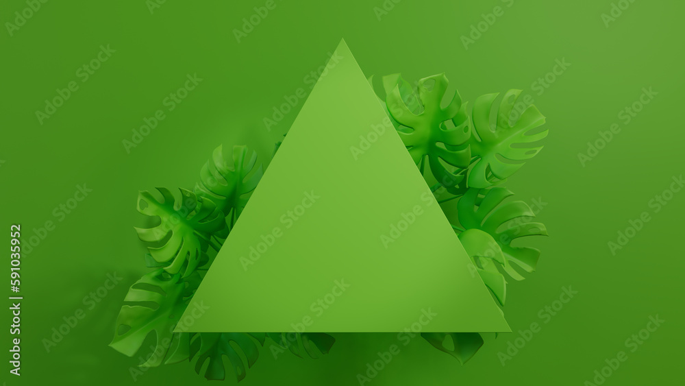 Green, Monstera Plant Border with Triangle Botanical Frame ...