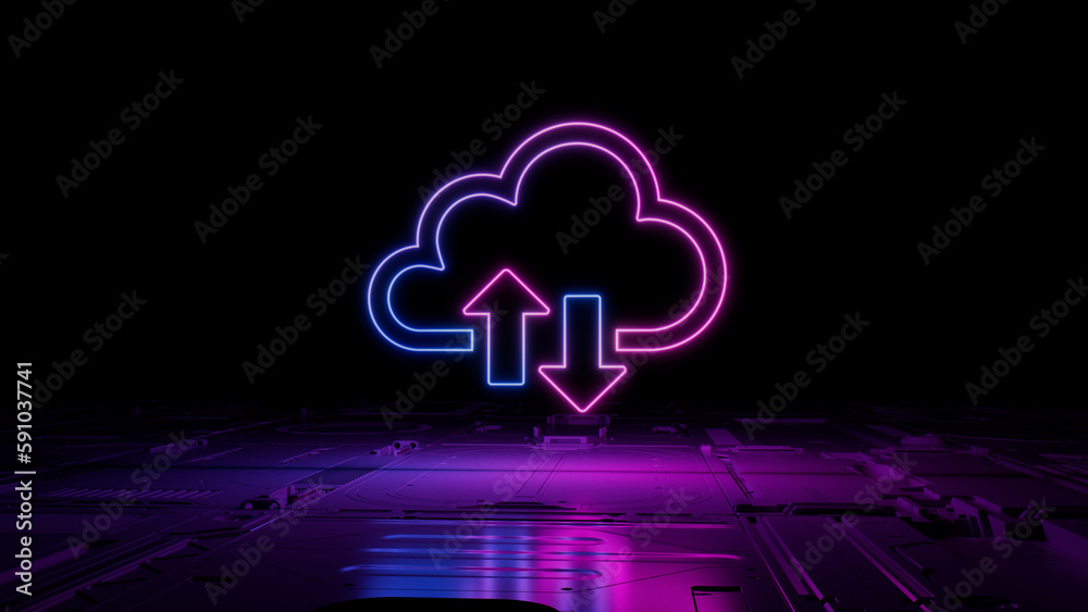 Pink and Blue neon light cloud icon. Vibrant colored Data storage ...