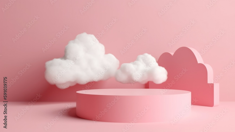 Pink Plinth stage with Clouds. Podium background for Product display ...