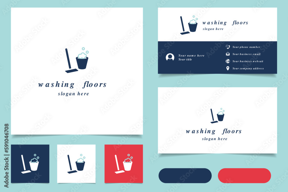 Washing floors logo design with editable slogan. Branding book and ...
