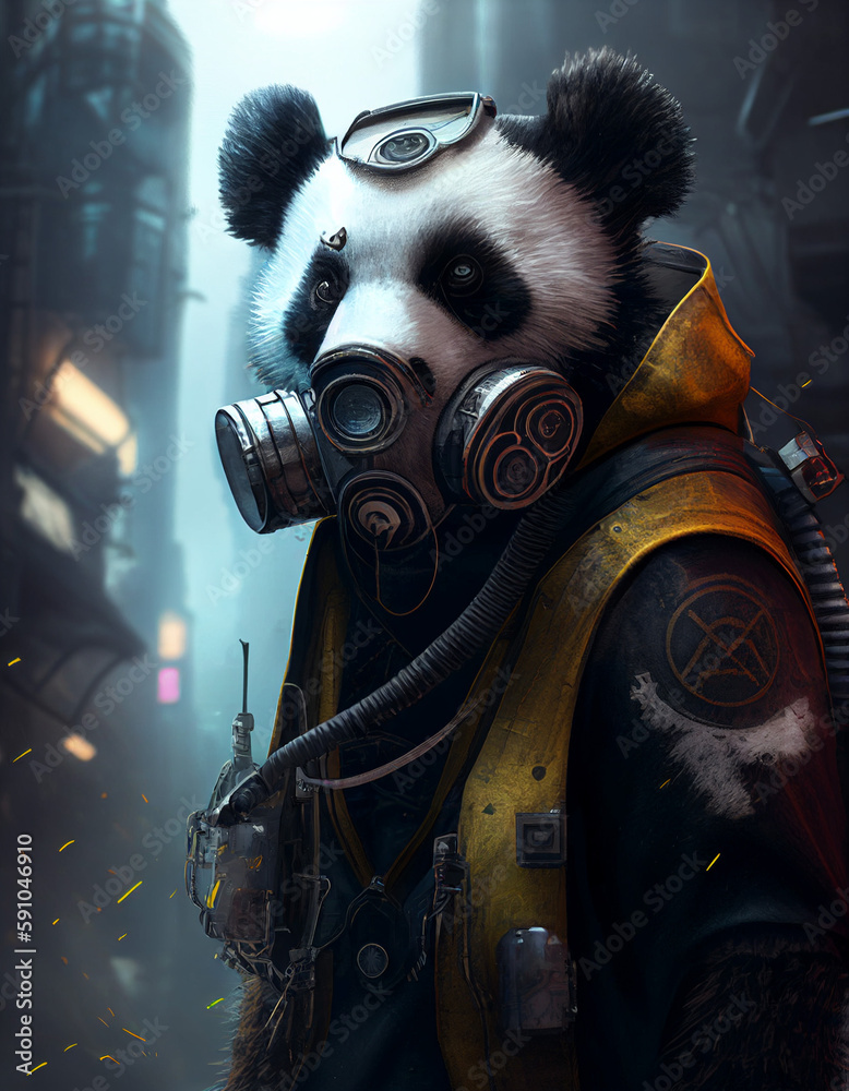 Cyberpunk panda realistic AI generated ilustração do Stock | Adobe Stock