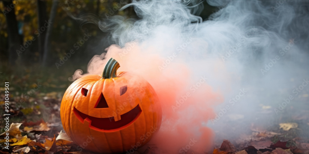 halloween pumpkin, smoke comes out of the pumpkin, smoke bomb ...