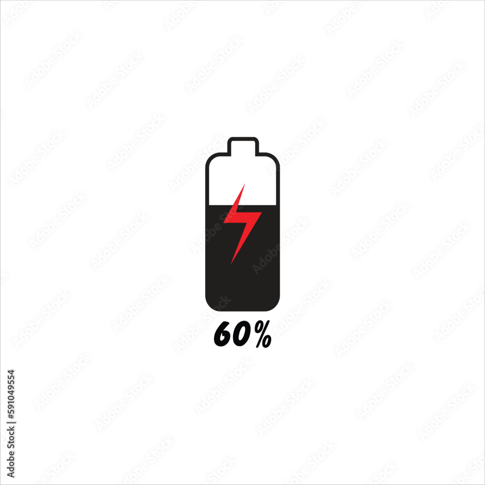 Mobile phone battery charging flat vector illustration, 60% charging ...