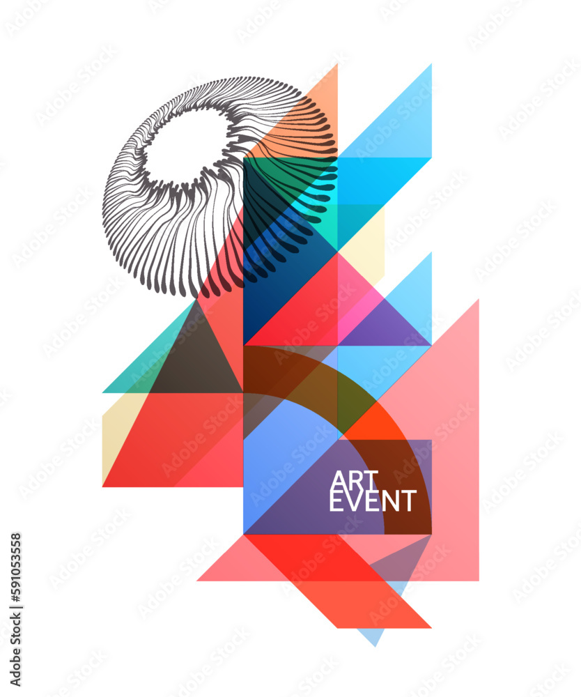 Art event invitation template. Composition of flat colorful shapes ...