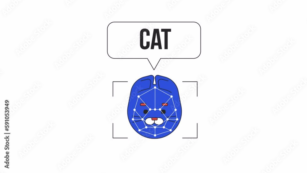 Cat image AI recognition animation. Animated feline 2D cartoon flat ...