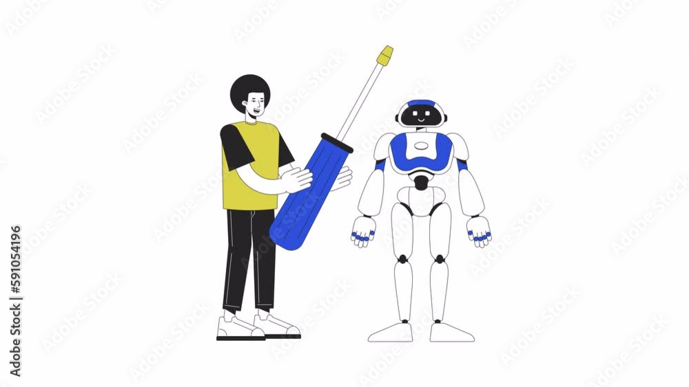Robotics engineering animation. Animated robot, mechanical engineer ...