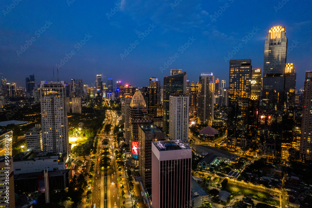 aerial photos of Sudirman street and Jakarta Skyline in the golden hour ...