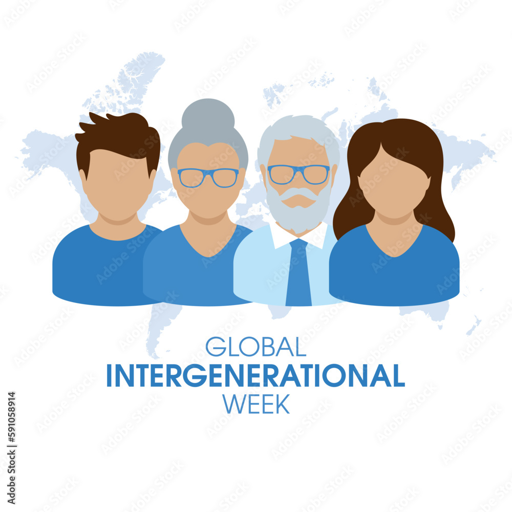 Global Intergenerational Week vector illustration. Old and young people ...