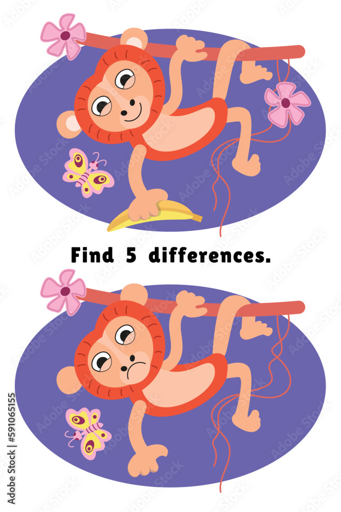 Find 5 hidden differences. Еducational puzzle game for children. Cute ...