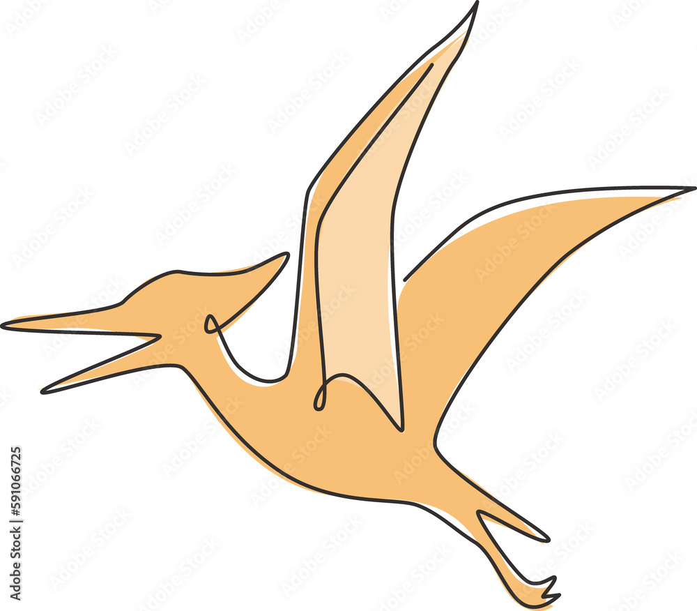 One continuous line drawing of aggressive pterodactyl prehistory animal ...