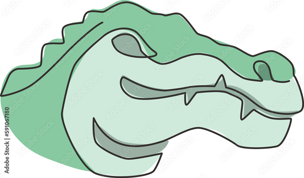 One single line drawing of scary head river swamp alligator for logo ...