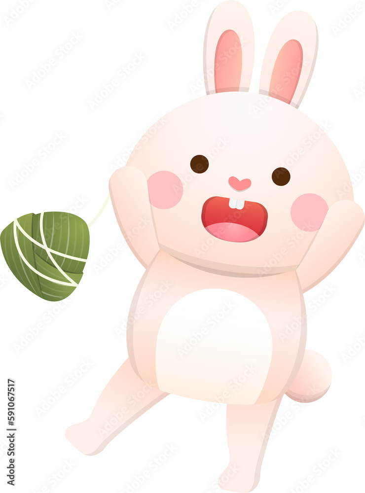 Cute rabbit and Chinese Dragon Boat Festival traditional food Zongzi ...