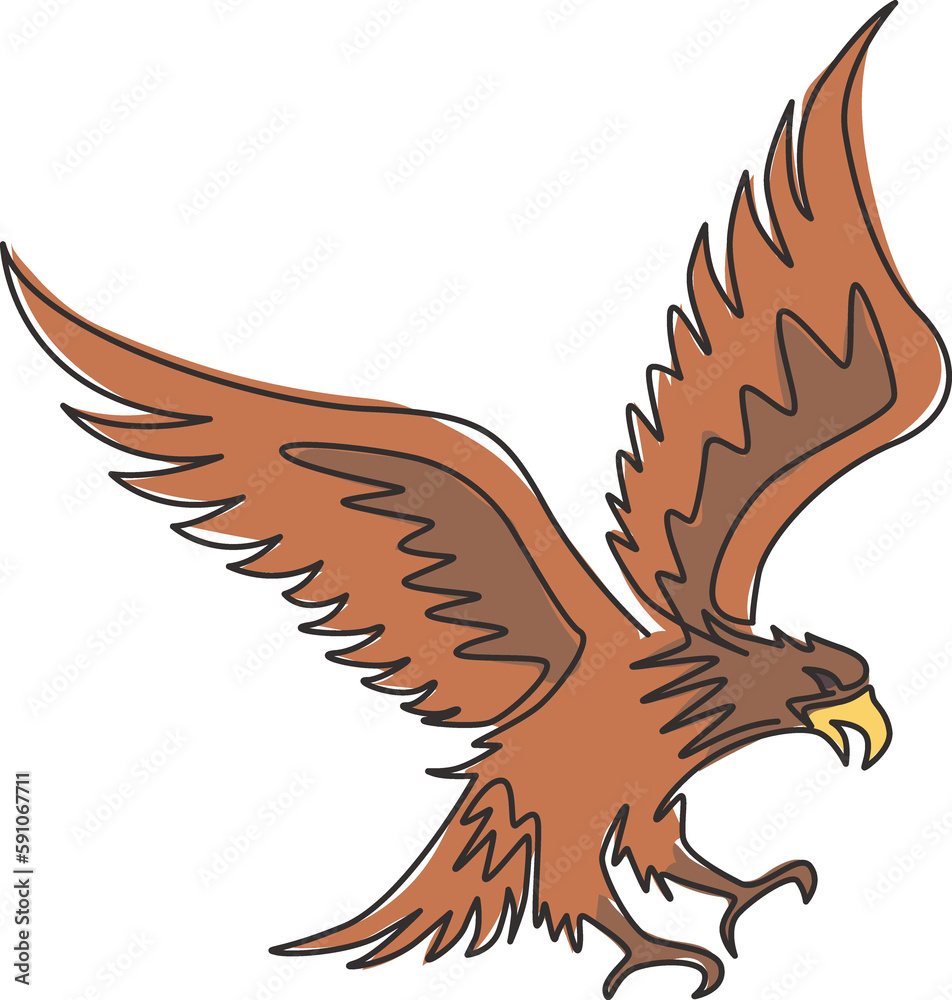 One continuous line drawing of strong eagle for delivery service logo ...