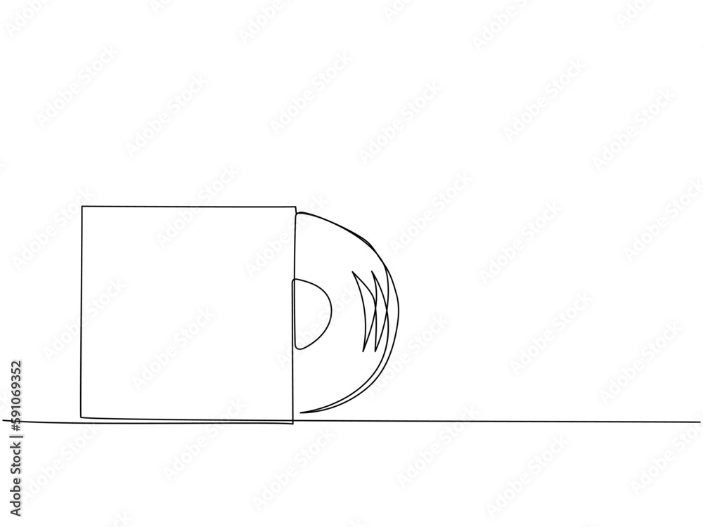 Vinyl audio record one line art. Continuous line drawing of record ...