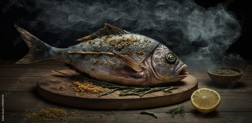 Whole fish that has been smoked, then grilled with herbs and citrus ...