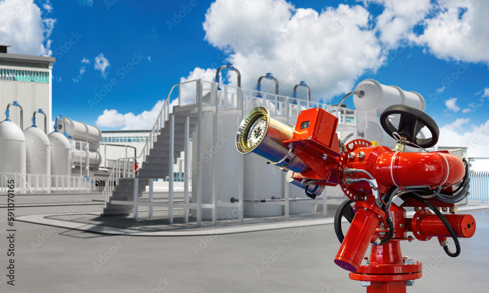 Fire fighting equipment at factory. Industrial zone. Fire extinguishing ...