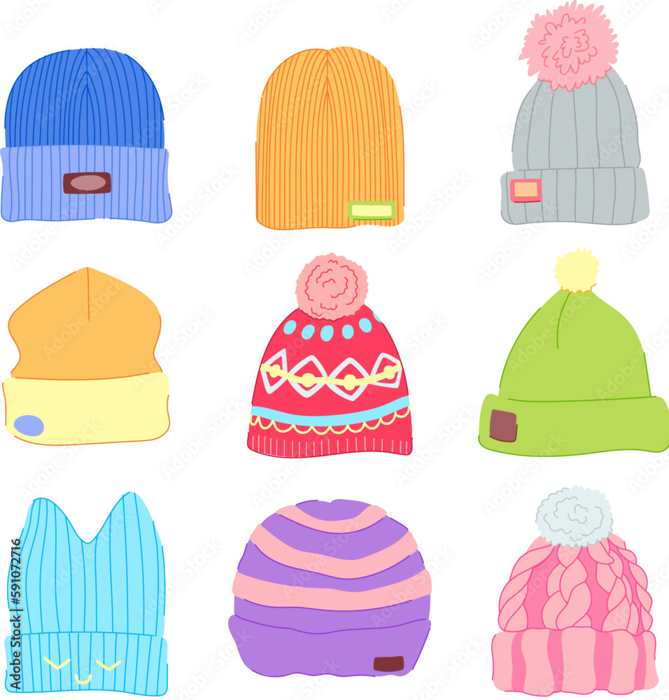 beanie hat set cartoon vector illustration Stock Vector | Adobe Stock
