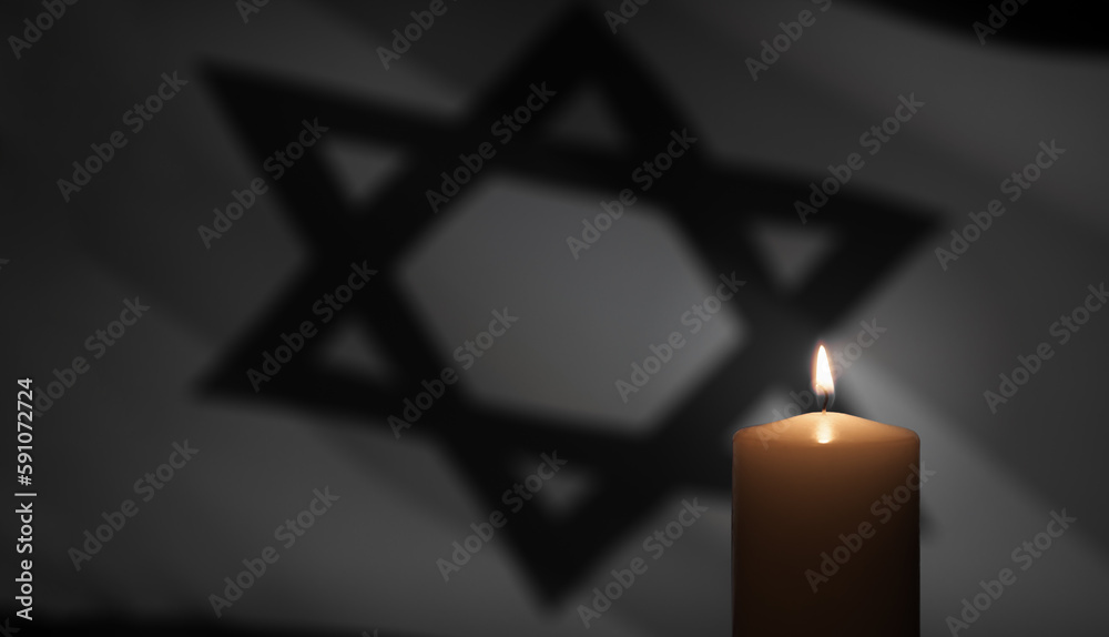 Burning candle on Israel flag background. Holocaust Remembrance Day ...