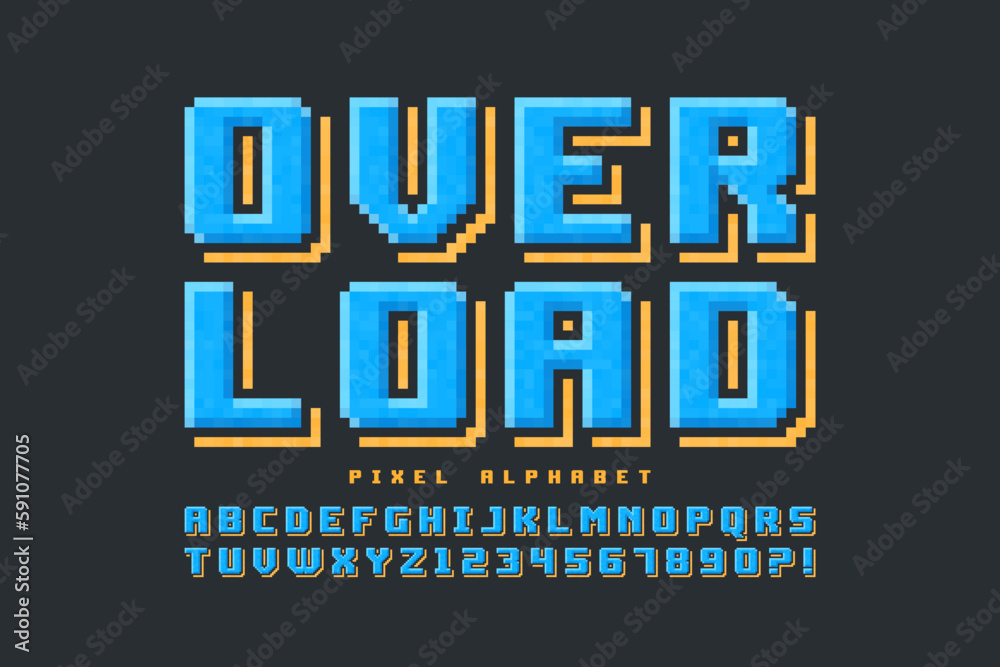 Pixel vector alphabet design, stylized like in 8-bit games. Stock ...