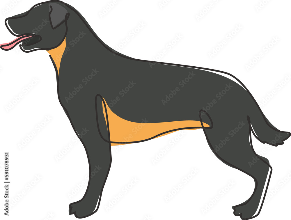 One continuous line drawing of fierce rottweiler dog for security ...