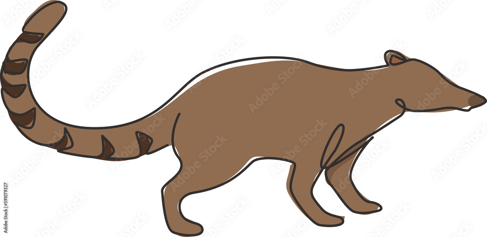 One continuous line drawing of cute coati for company logo identity ...