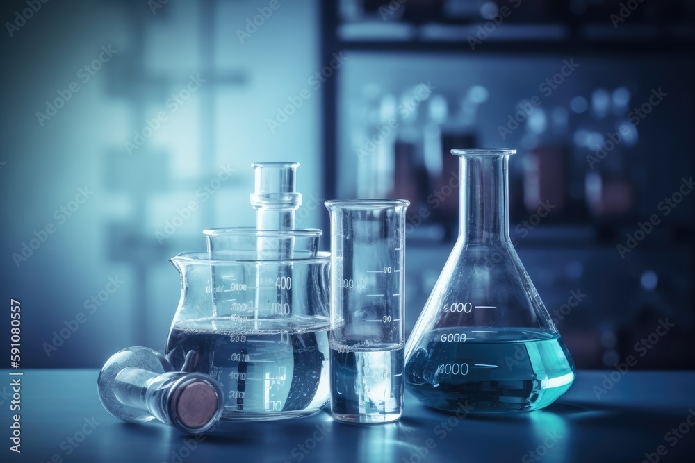 Modern scientific laboratory interior. Laboratory glassware and ...