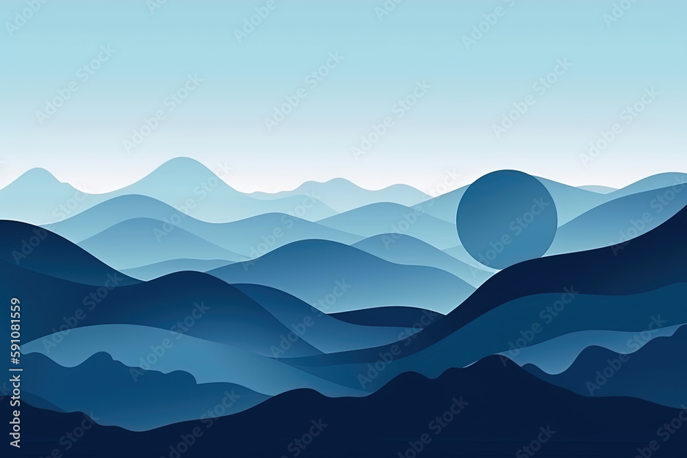 Natural blue mountain landscape. Abstract contemporary aesthetic ...