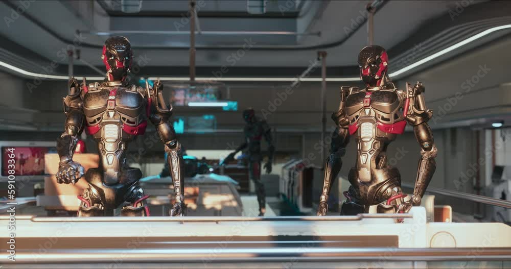 Modern AI Science Medical Laboratory With Robots Android Monitor Data ...