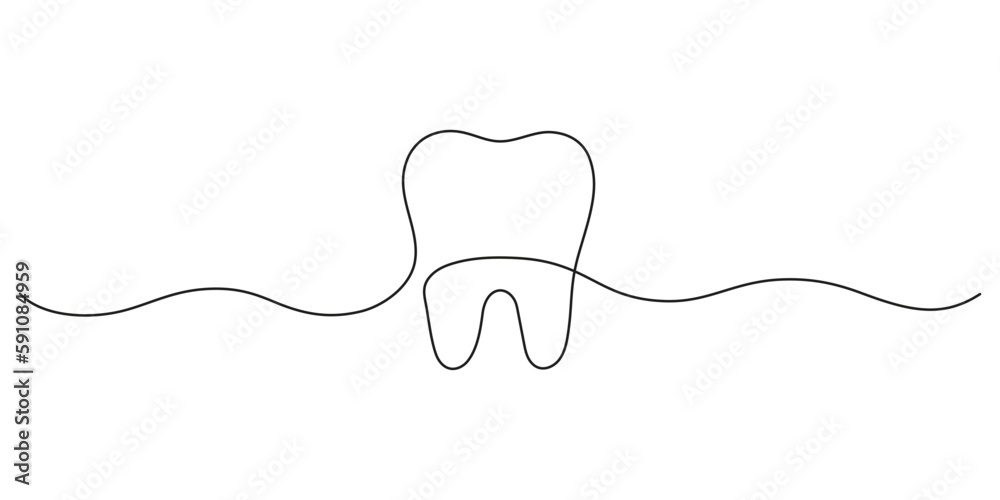 Healthy tooth, continuous art line drawing. Dentistry health of teeth ...