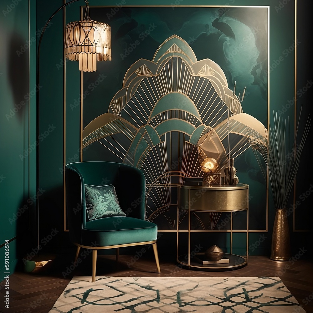 Art Deco design Green sitting area, Art Deco wallpaper, art deco ...