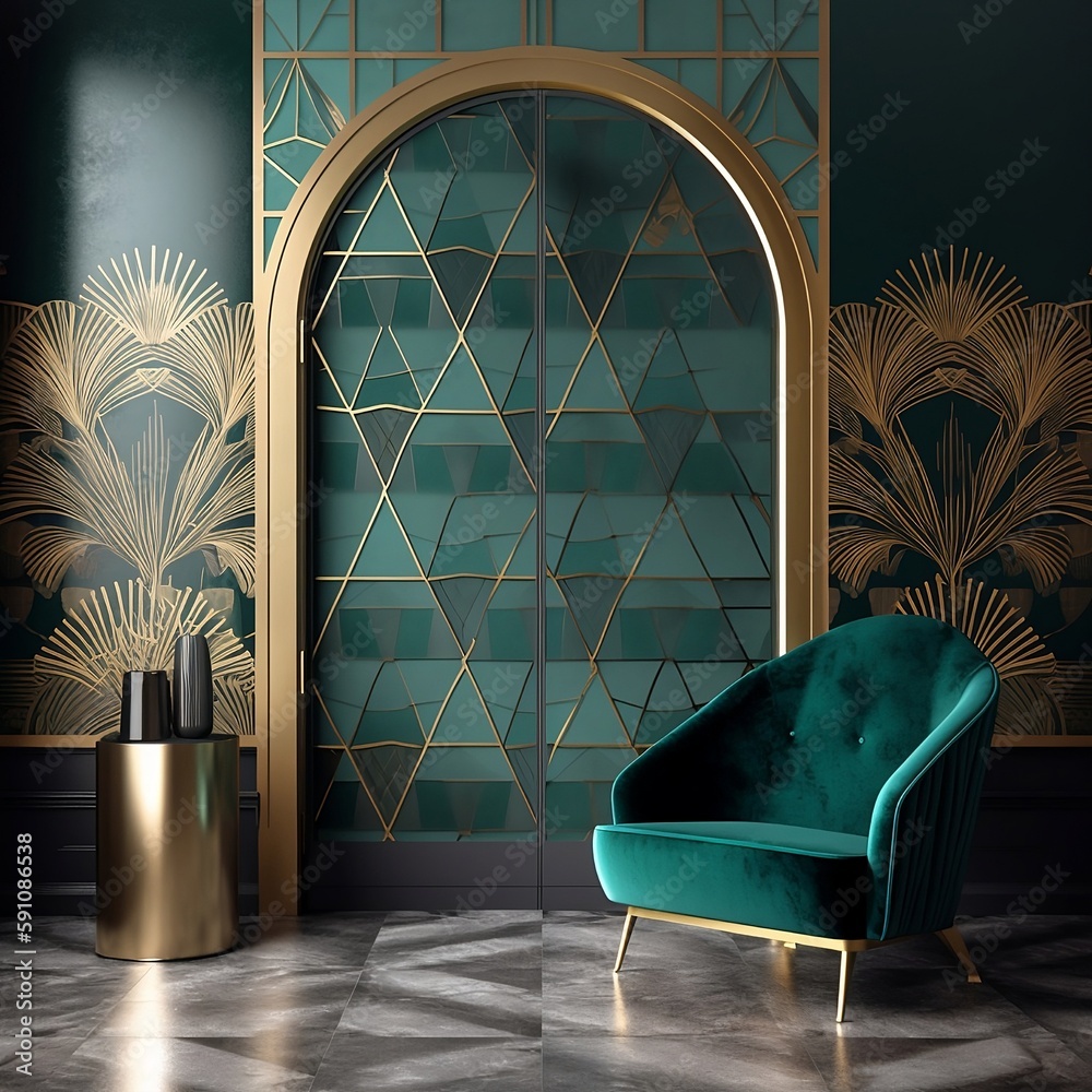 Art Deco design Green sitting area, Art Deco wallpaper, art deco, art ...