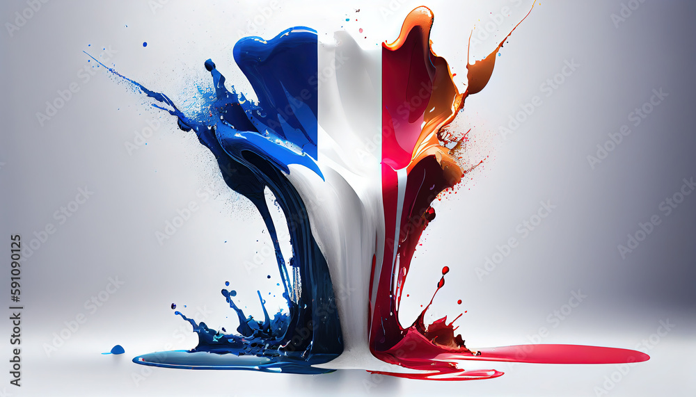 France Country Flag Colors of Liquid Oil Paint Splashing and Exploding ...