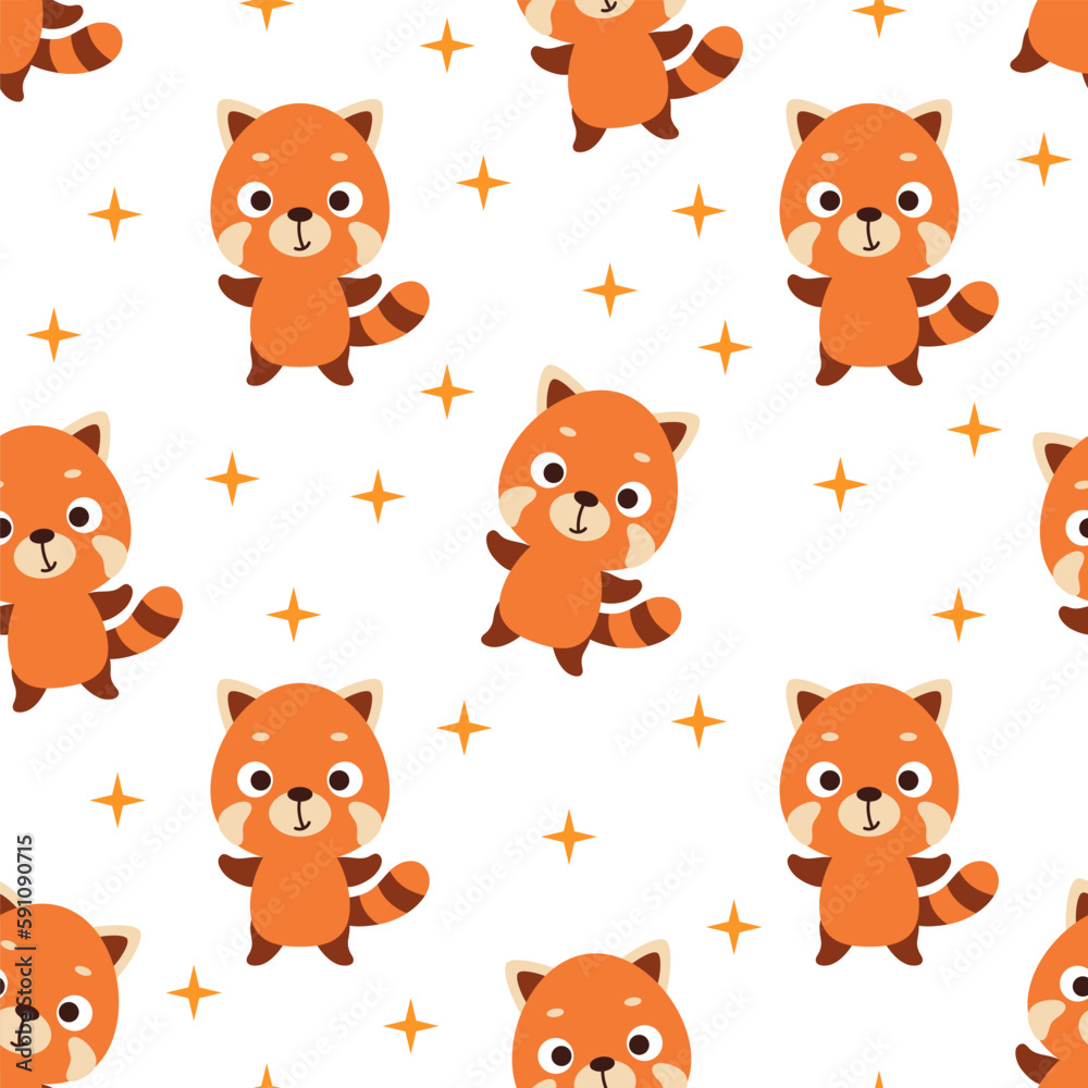 Cute little red panda seamless childish pattern. Funny cartoon animal ...