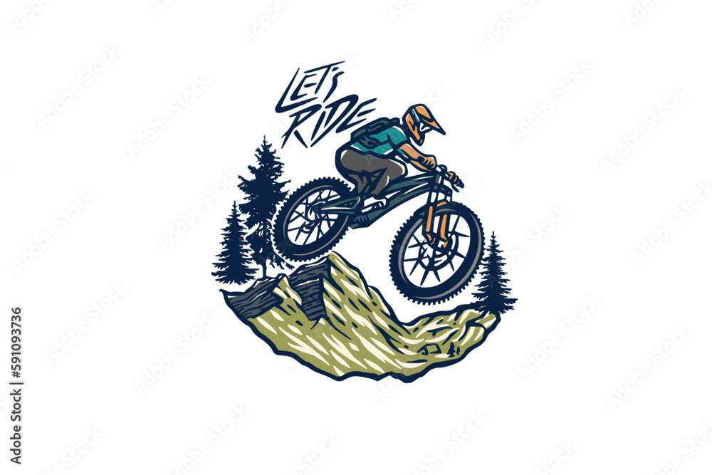Downhill MTB biker vector illustratio, perfect for logo design t shirt ...